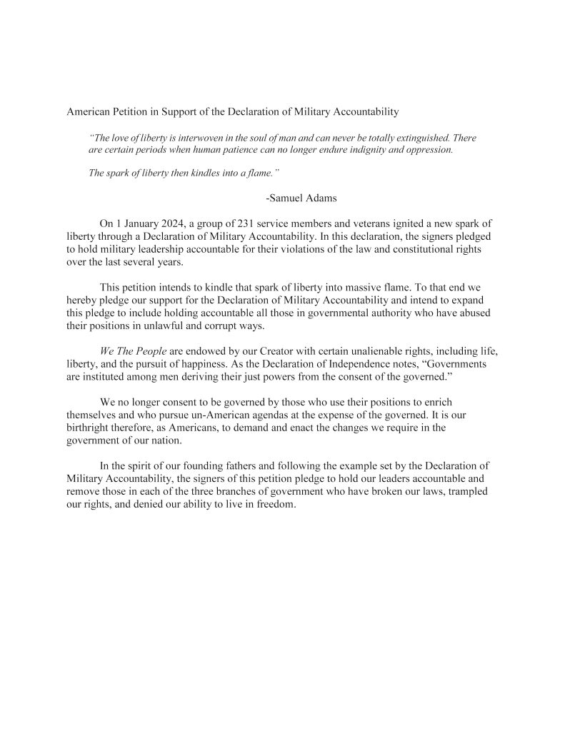 Sign the Petition - Military Accountability